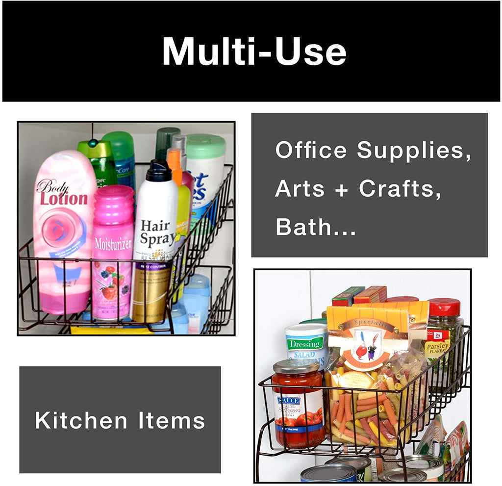 2-Tier Stackable Pull Out Baskets - White | Smart Design® Kitchen