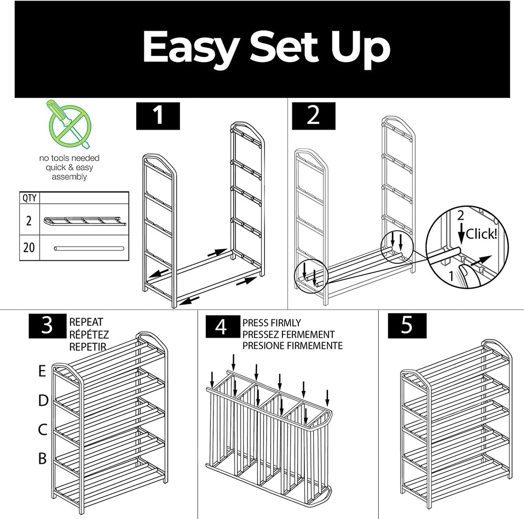 5-Tier Steel Shoe Rack | Smart Design® Storage