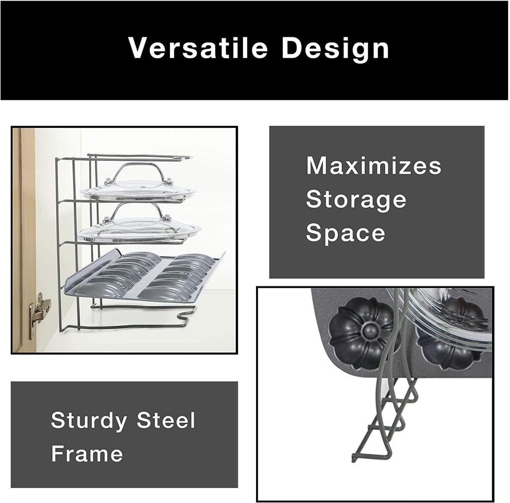 Bakeware and Lid Storage Rack with 4-Compartment Dividers | Smart ...