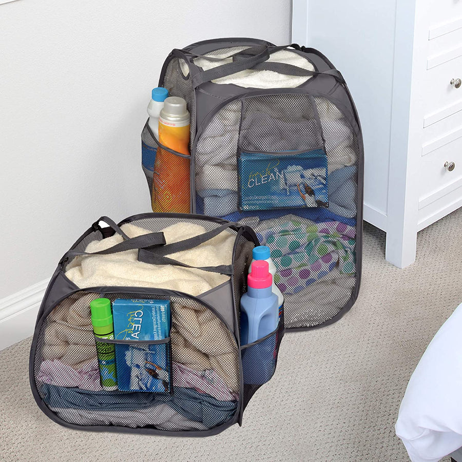Deluxe Mesh Pop Up Rectangle and Square Hamper Combo - Gray | Smart ...