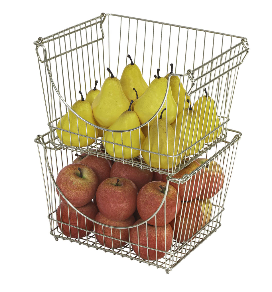 Large Metal Wire Stacking Baskets with Handles | Smart Design® Kitchen