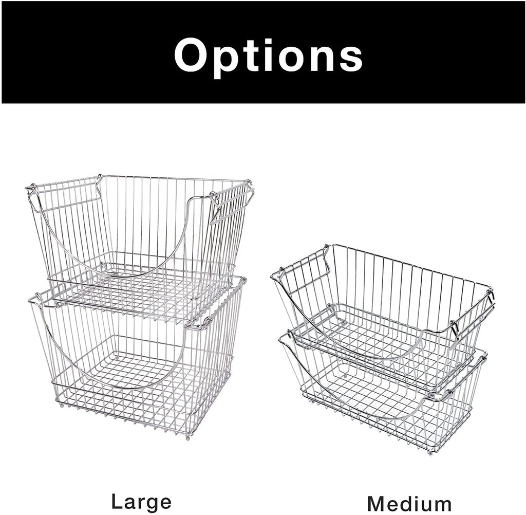 Large Metal Wire Stacking Baskets with Handles | Smart Design® Kitchen