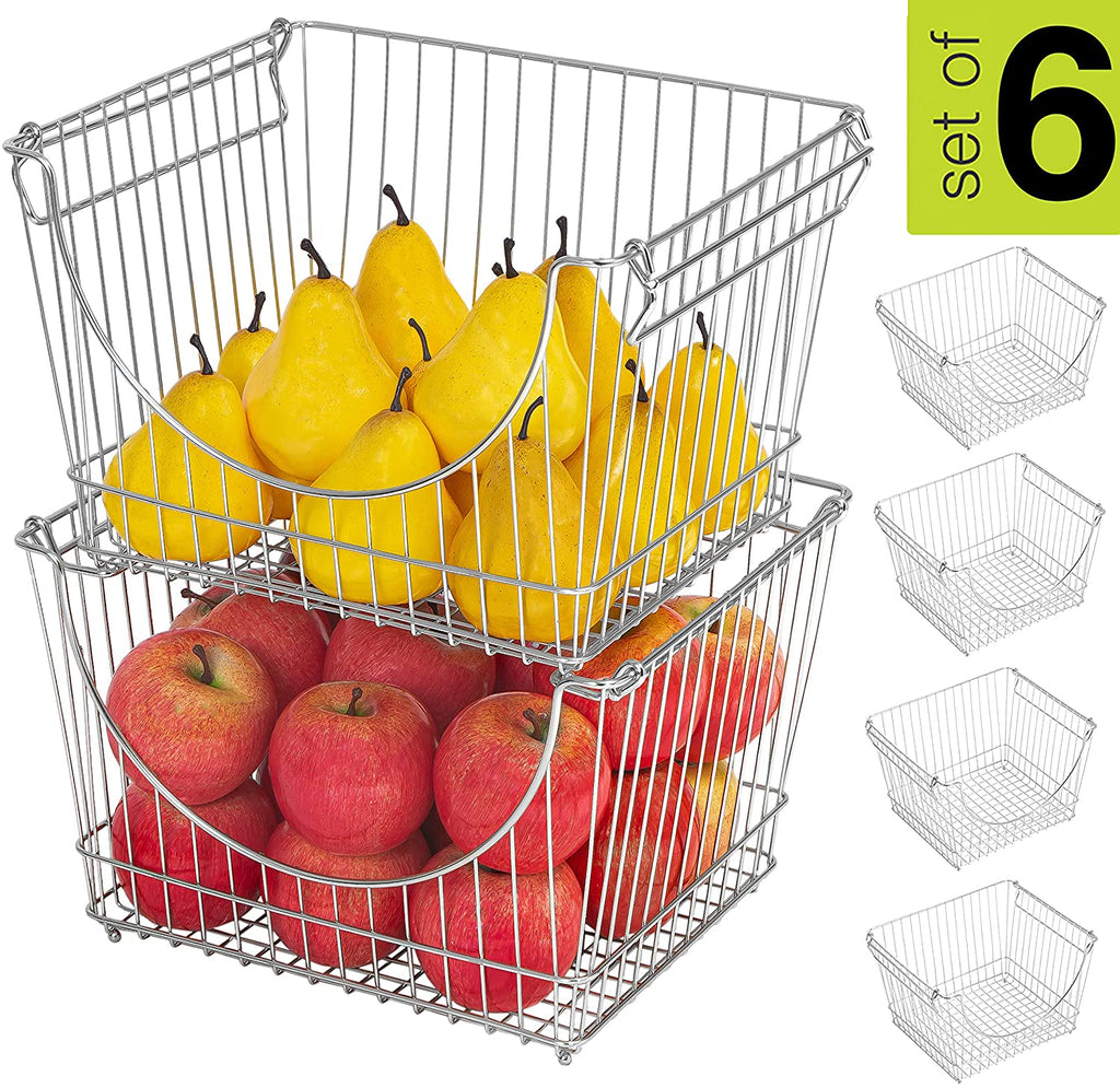 Large Metal Wire Stacking Baskets with Handles | Smart Design® Kitchen