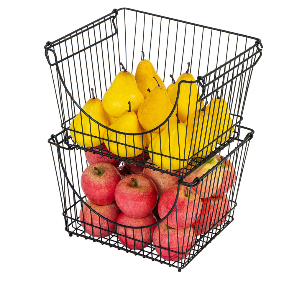 Large Metal Wire Stacking Baskets with Handles | Smart Design® Kitchen