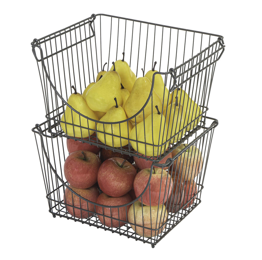 Large Metal Wire Stacking Baskets with Handles | Smart Design® Kitchen