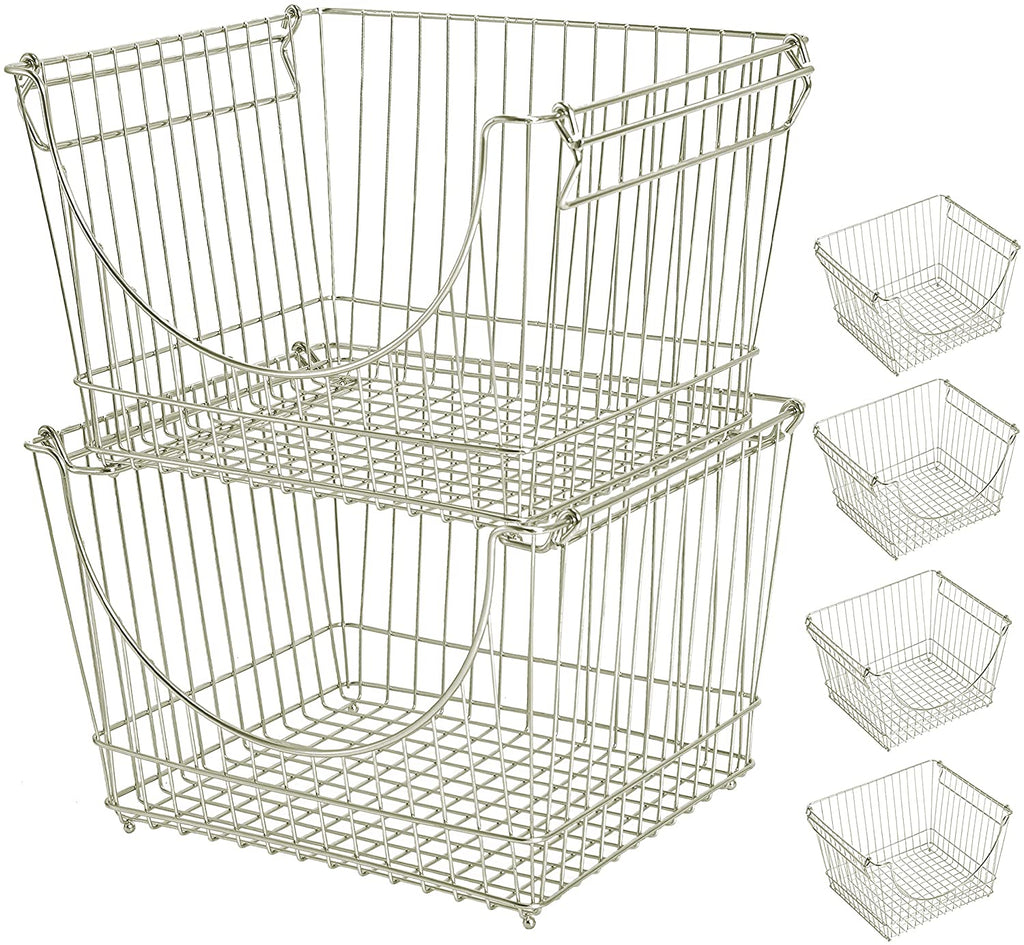 Large Metal Wire Stacking Baskets with Handles | Smart Design® Kitchen