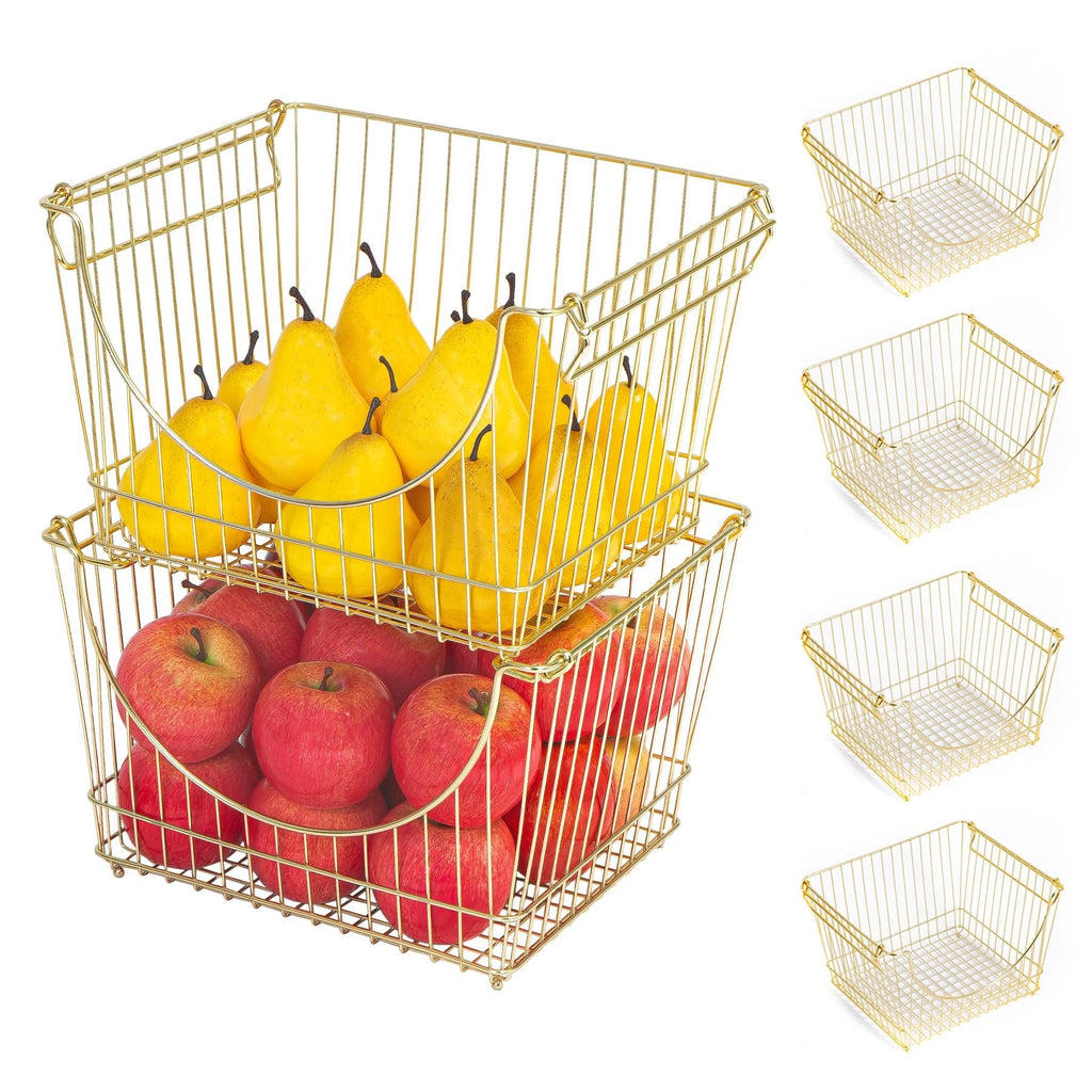 Large Metal Wire Stacking Baskets with Handles | Smart Design® Kitchen
