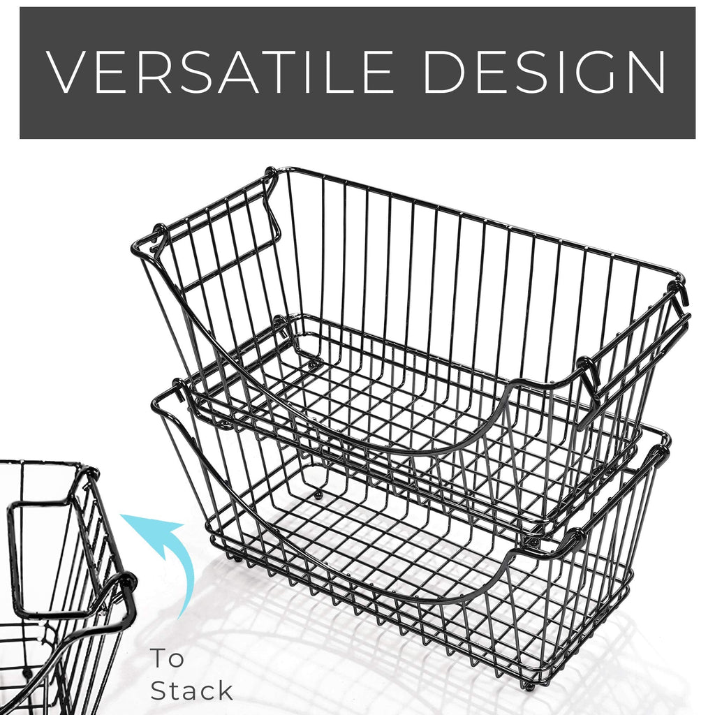 Medium Metal Wire Stacking Baskets with Handles | Smart Design® Kitchen