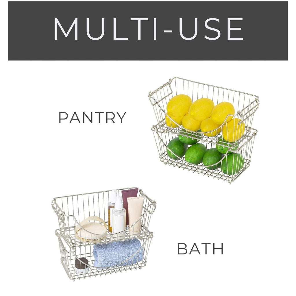 Medium Metal Wire Stacking Baskets with Handles | Smart Design® Kitchen