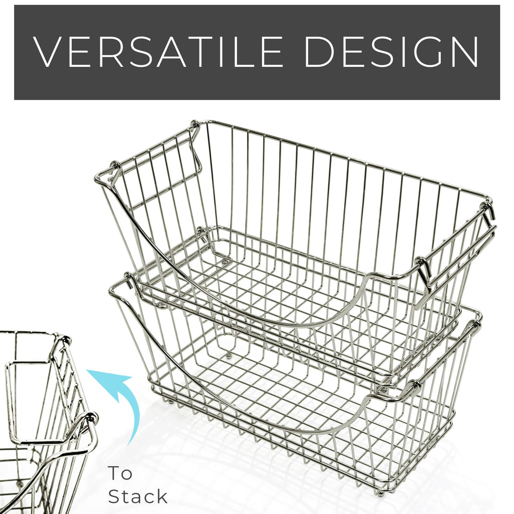 Medium Metal Wire Stacking Baskets with Handles | Smart Design® Kitchen