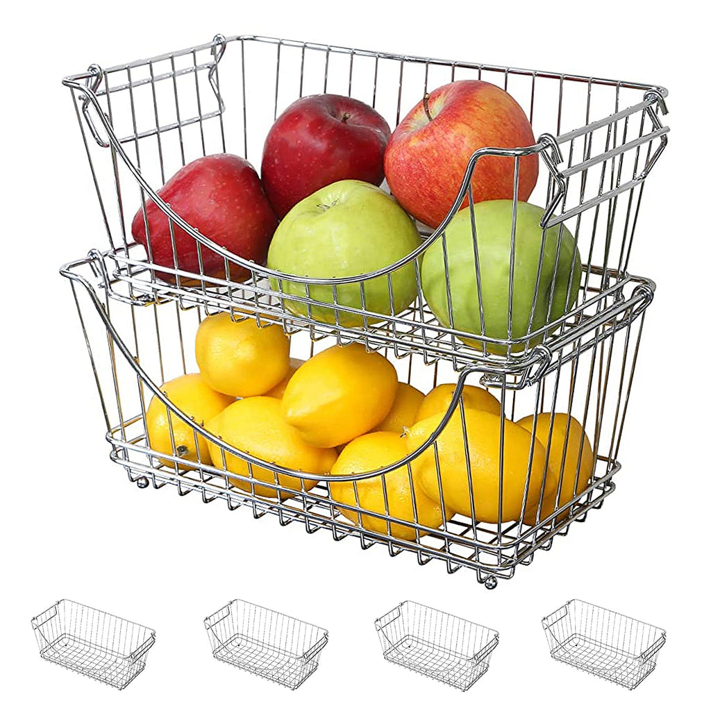 Medium Metal Wire Stacking Baskets with Handles | Smart Design® Kitchen